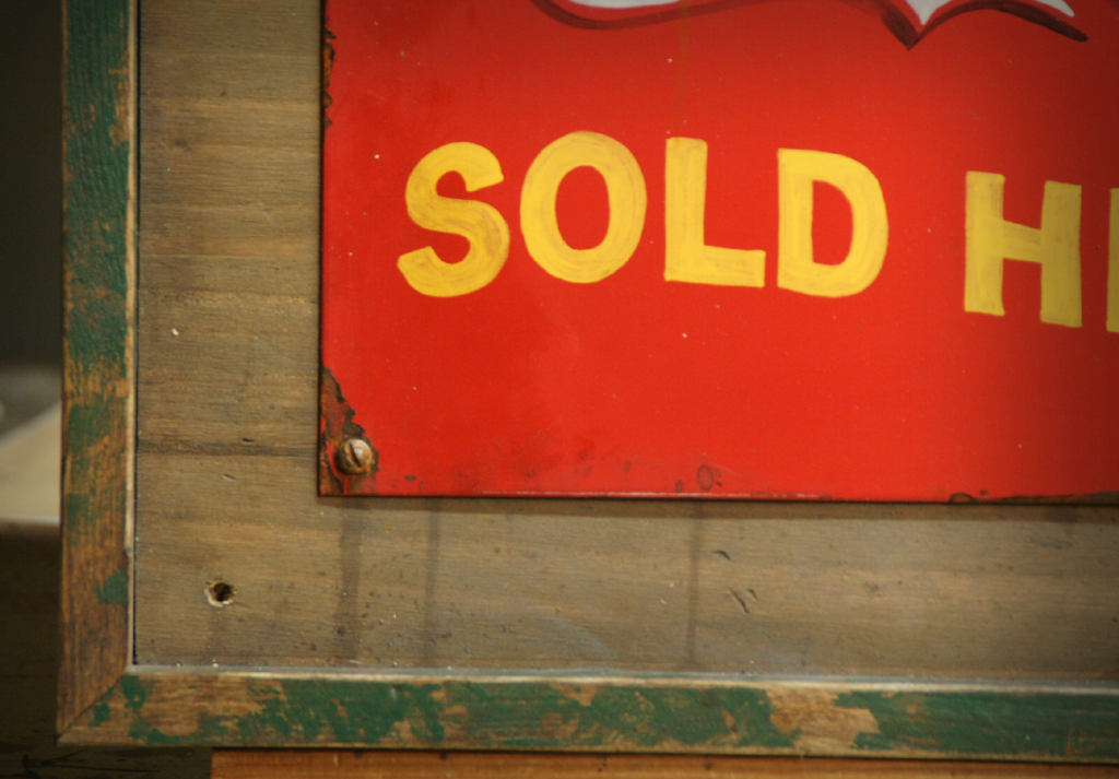 Mid 1950’s era Hand-Painted metal sign mounted on aged wood. SOLD ...